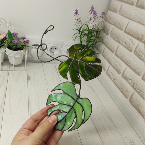 Stained Glass Monstera Window Hanging Stained Glass Panel | Etsy