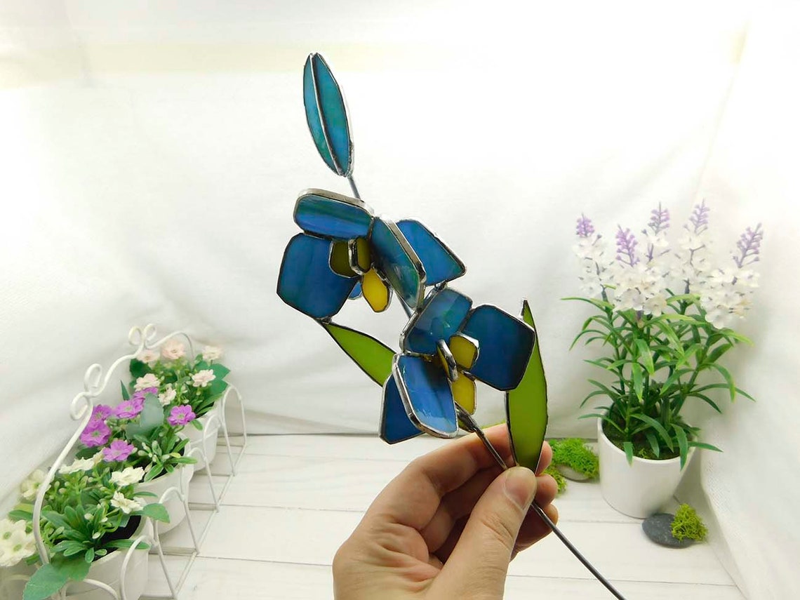 Blue Orchid Flower Stained Glass Orchid Glass Flower 3d | Etsy
