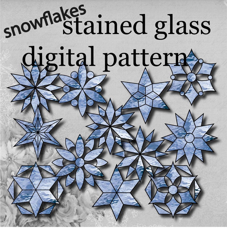 Stained Glass Snowflake Pattern, Set of 12, DIY Christmas Craft Decor ...