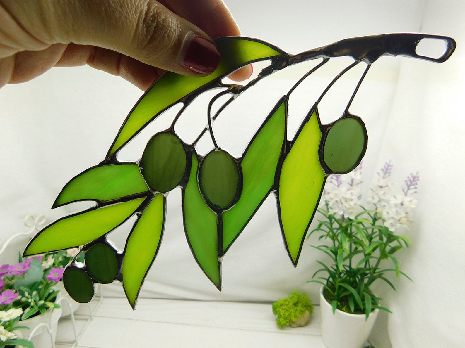 Stained Glass Branch With Olives, Pendant Glass Olive Branch, Tiffany ...
