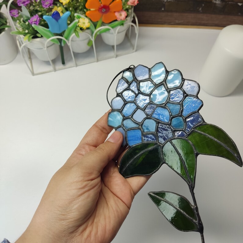 Stained Glass Hydrangea Blue Hydrangea Floral Stained Glass - Etsy