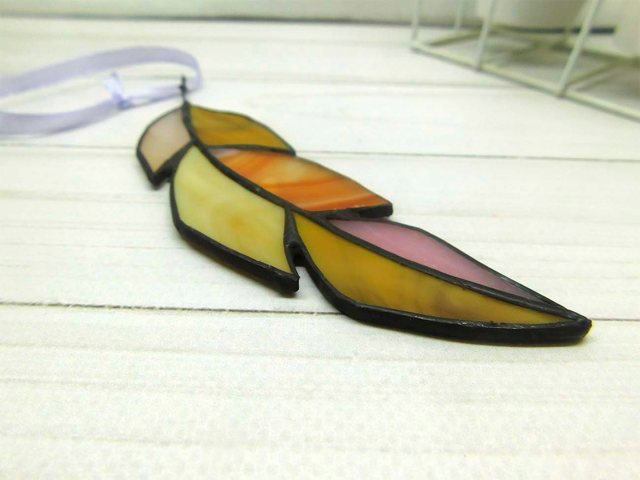 Glass Window Decor Stained Glass Feathers Garden or Home | Etsy