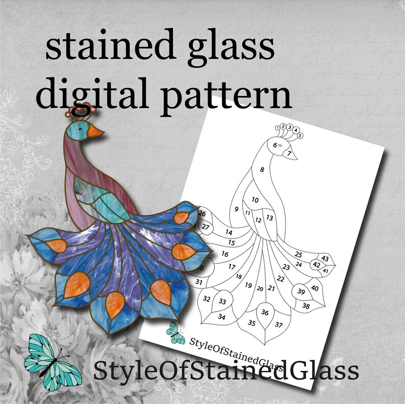 Peacock Stained Glass Pattern, DIY Feather Suncatcher, Bird Wall ...