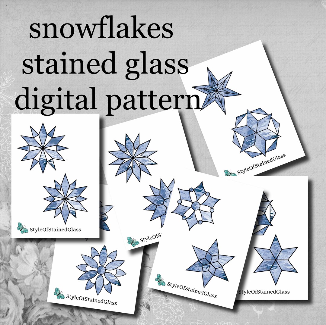 Stained Glass Snowflake Pattern, Set of 12 Patterns, Glass Holiday ...