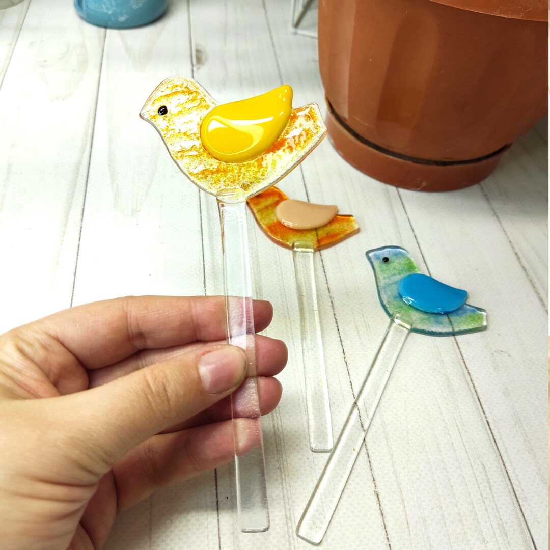 Fusing Glass Bird Decoration, Figurine for Garden, Decor in a Flower ...
