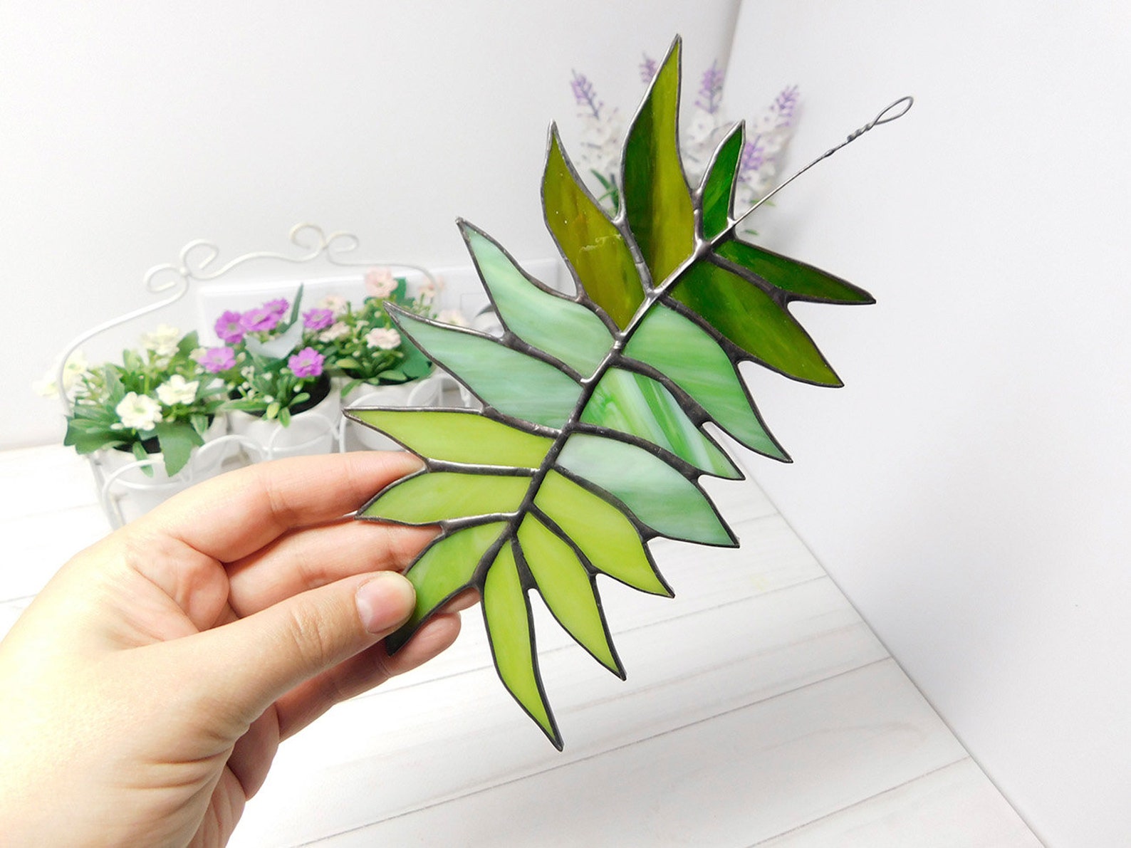 Stained Glass Fern Fern Sprig Handmade Green Glass | Etsy