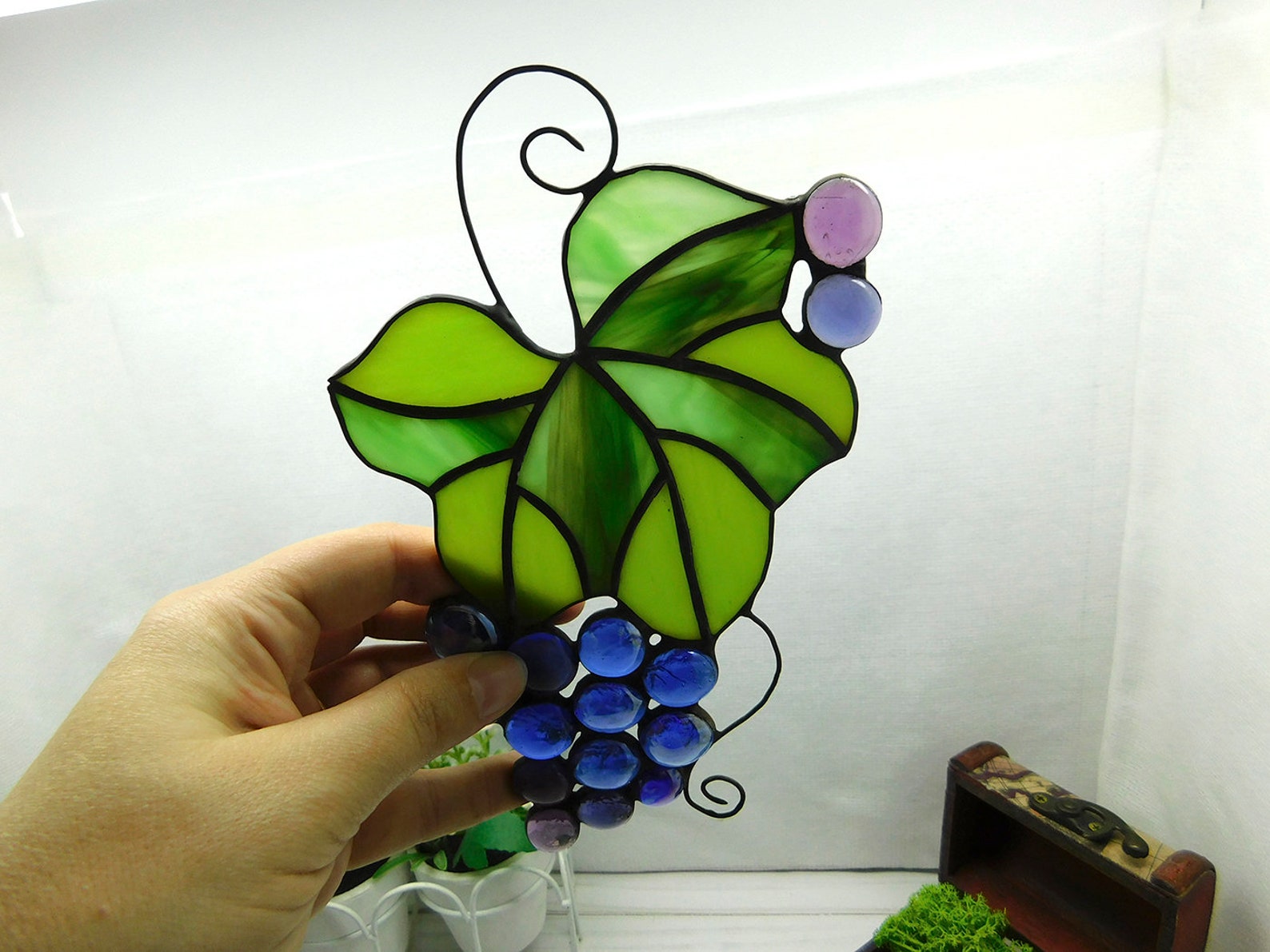 Stained glass grapes Glass grape leaf with berries unusual | Etsy
