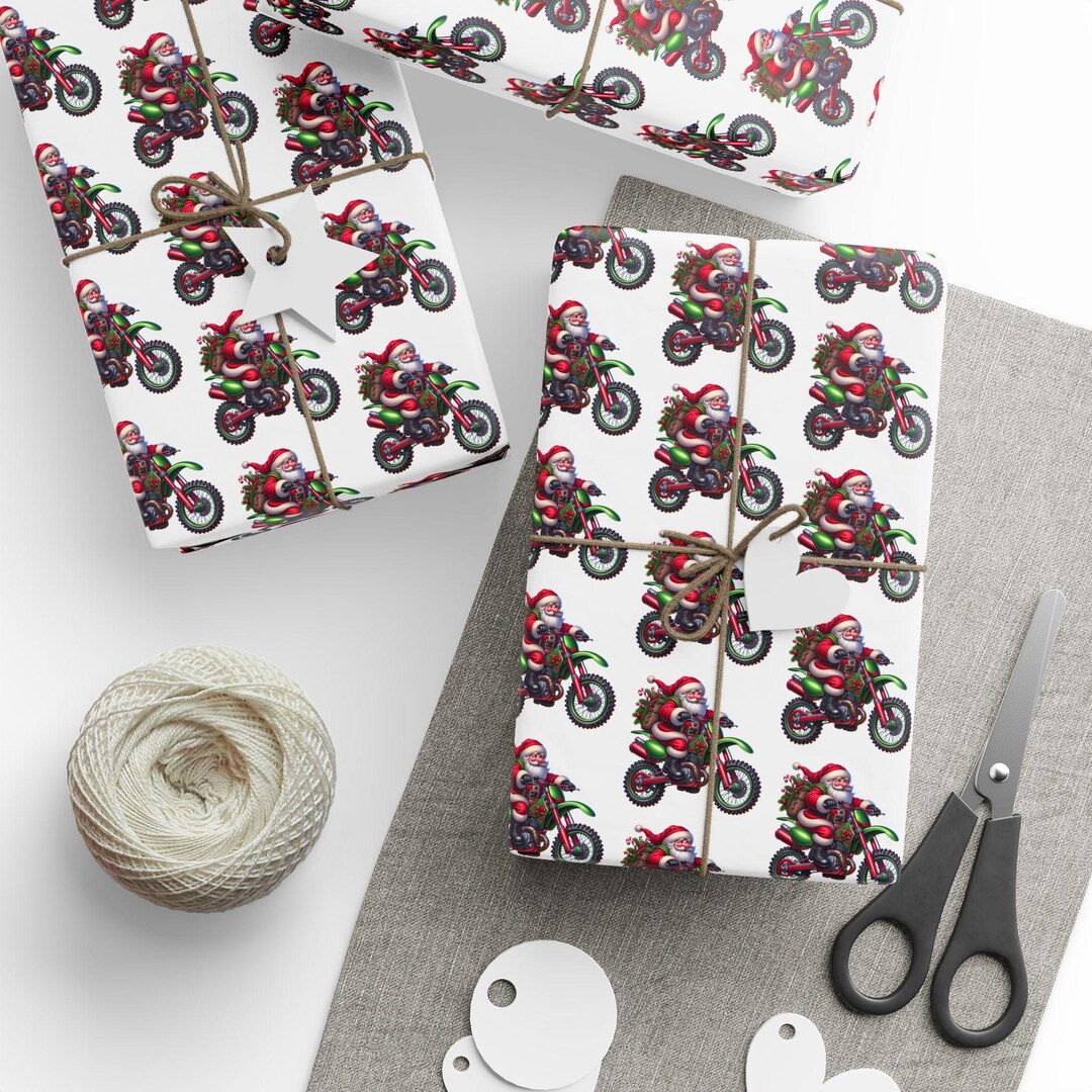 Santa Dirt Bike Wrapping Paper, Christmas Wrapping Paper, Custom ...