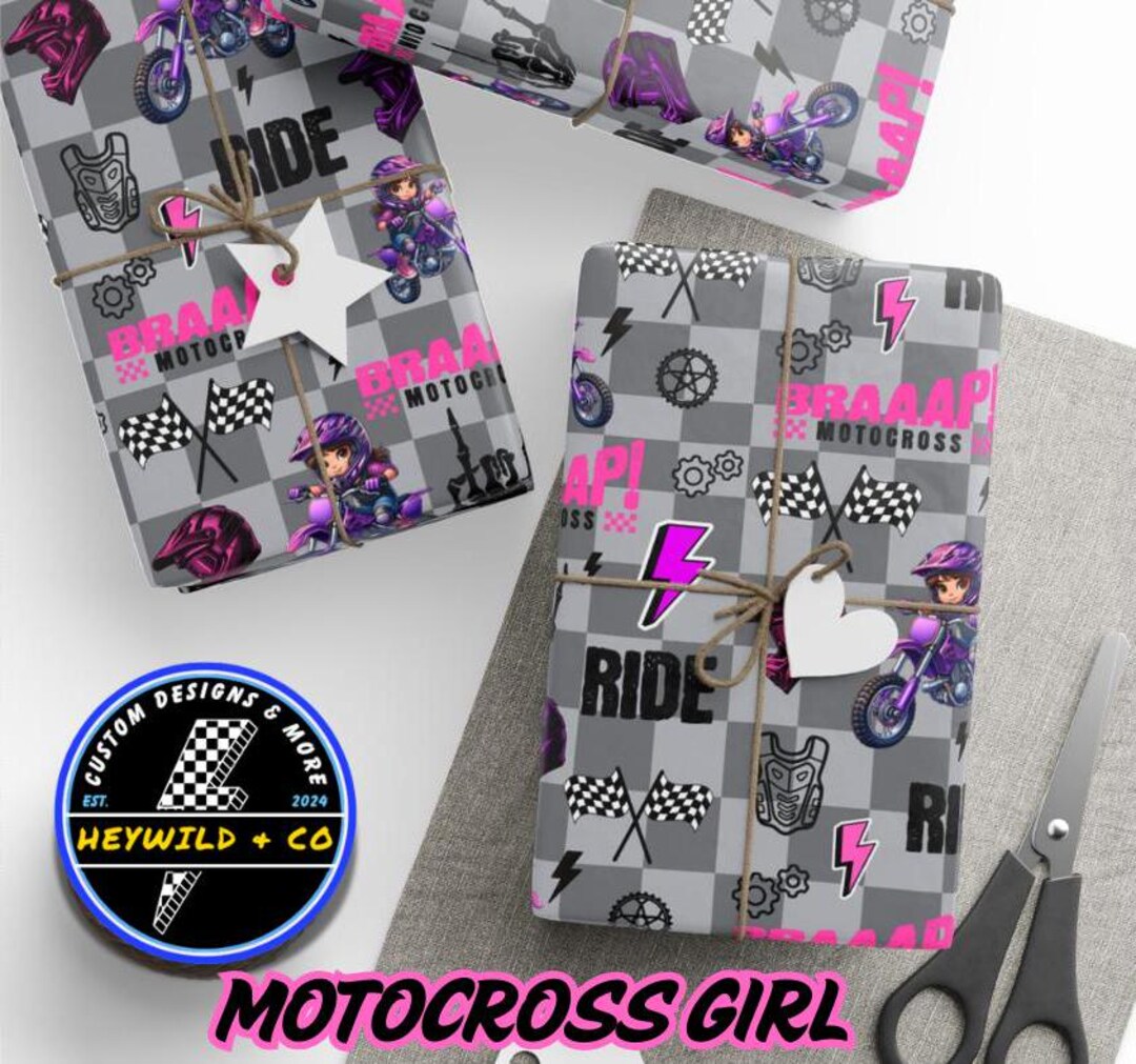 Motocross Girl Dirt Bike Wrapping Paper, Custom Wrapping Paper ...
