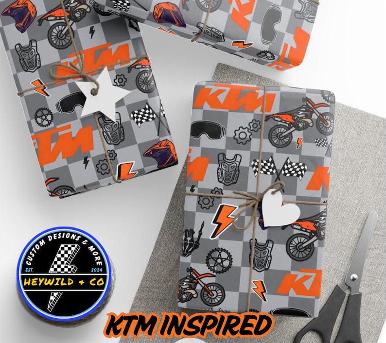 KTM Dirt Bike Themed Wrapping Paper, Custom Wrapping Paper, Motocross ...
