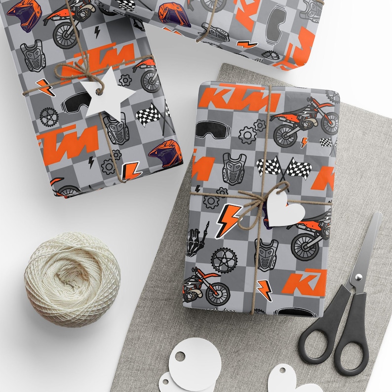 KTM Dirt Bike Themed Wrapping Paper, Custom Wrapping Paper, Motocross ...