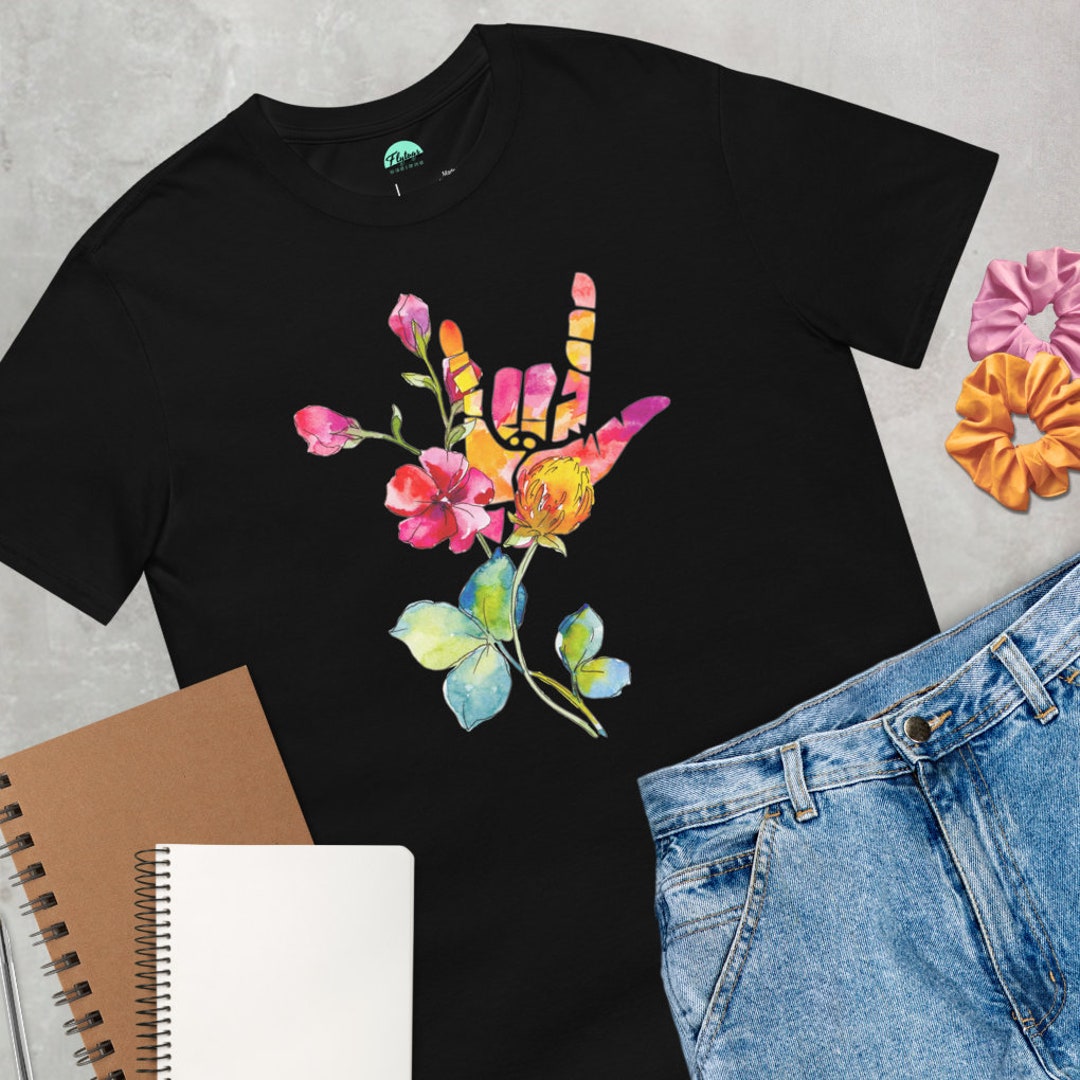 ILY Floral Shirt - Unisex 100% Cotton ASL T-shirt - Etsy