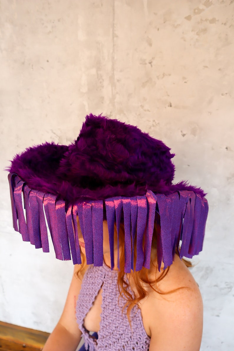 Handmade Furry Space Cowboy Hat – Holographic Tassel Rave Costume - Etsy
