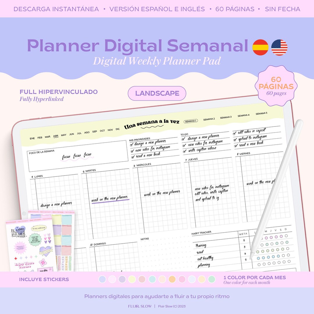 Weekly Digital Planner in Spanish Landscape Digital Weekly Planner Pad ...