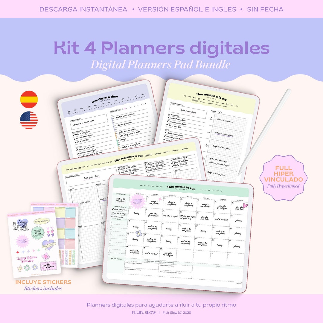 Kit of 4 Digital Planners in Spanish Daily, Weekly and Monthly Planner ...