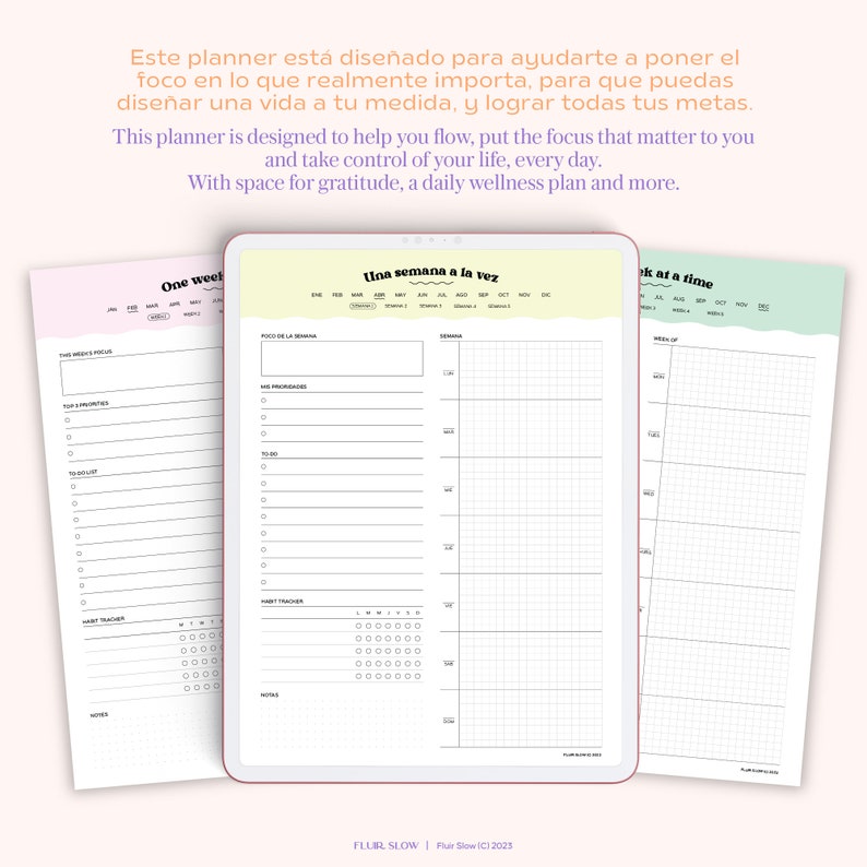 Weekly Digital Planner in Spanish Portrait Digital Weekly Planner Pad ...