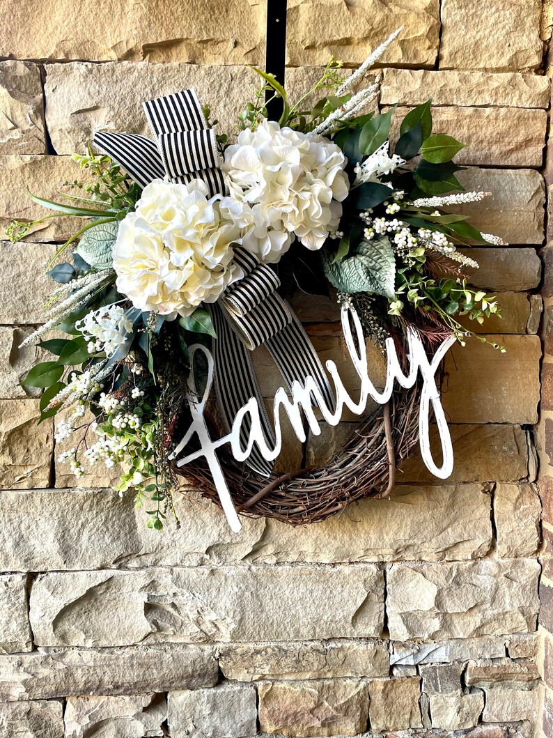 Family Wreath for Front Door Beige Everyday Wreath Spring | Etsy