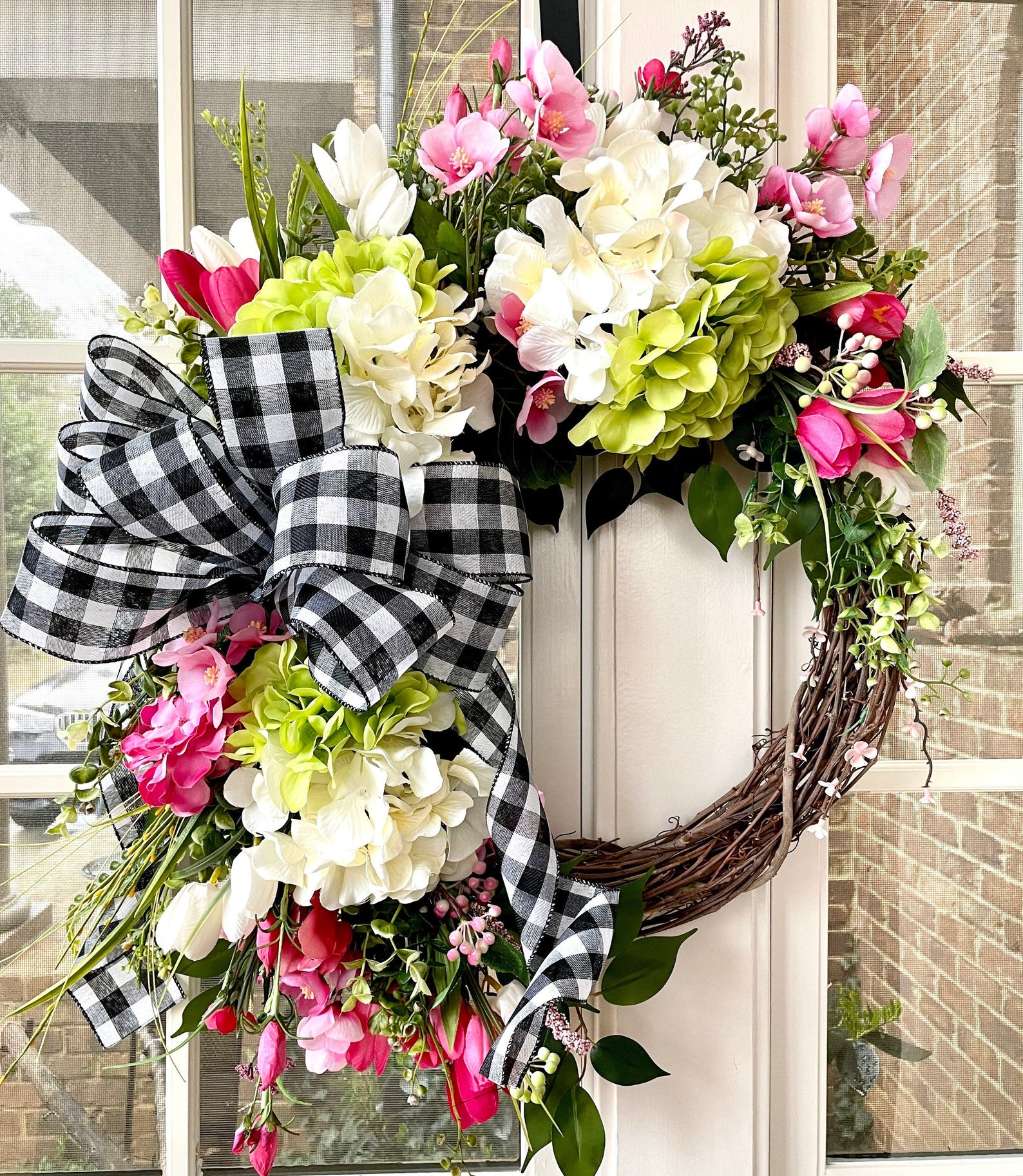 Large Spring Wreath for Front Door Summer Wreath Pink and - Etsy