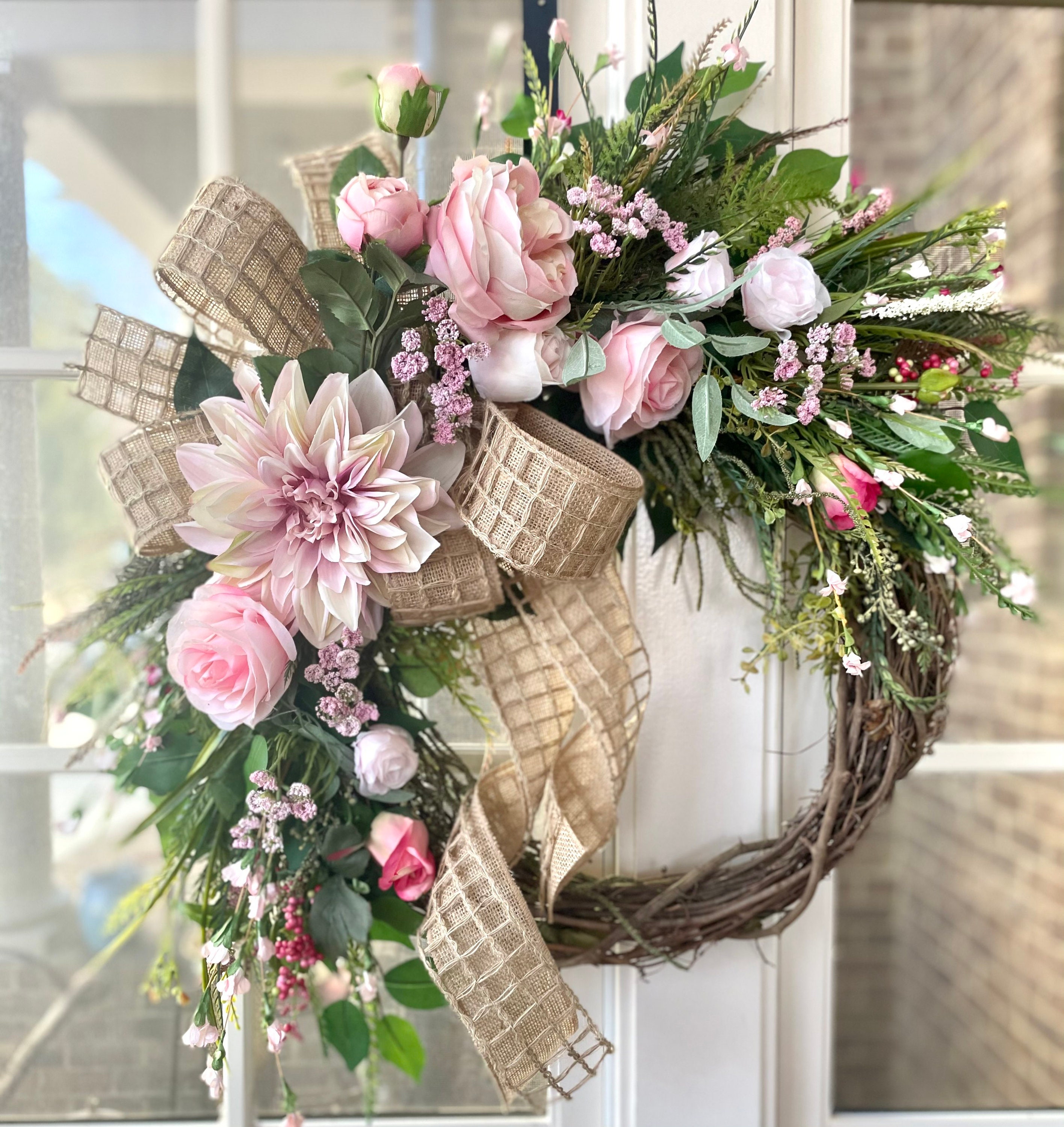 Large Spring Wreath for Front Door Blush Dahlia Wreath Year - Etsy