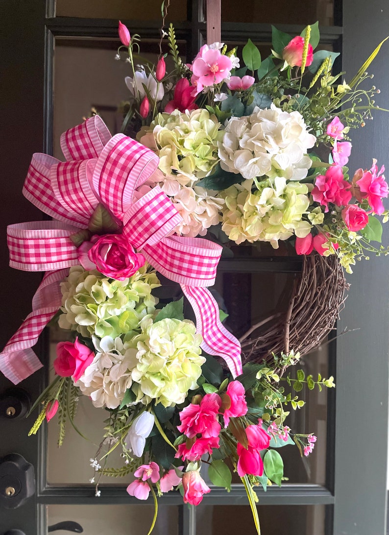 Large Spring Wreath for Front Door Summer Wreath Pink and - Etsy