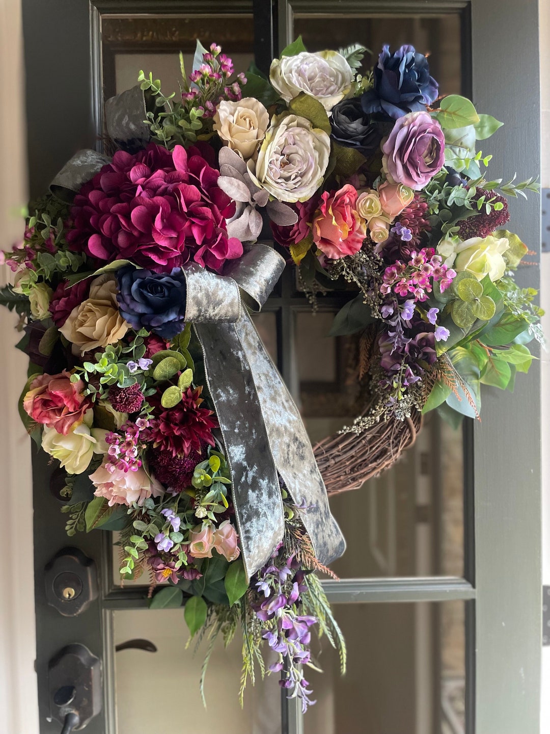 Elegant Designer Wreath, All Season, Plum, Cranberry, Purple Hydrangea ...