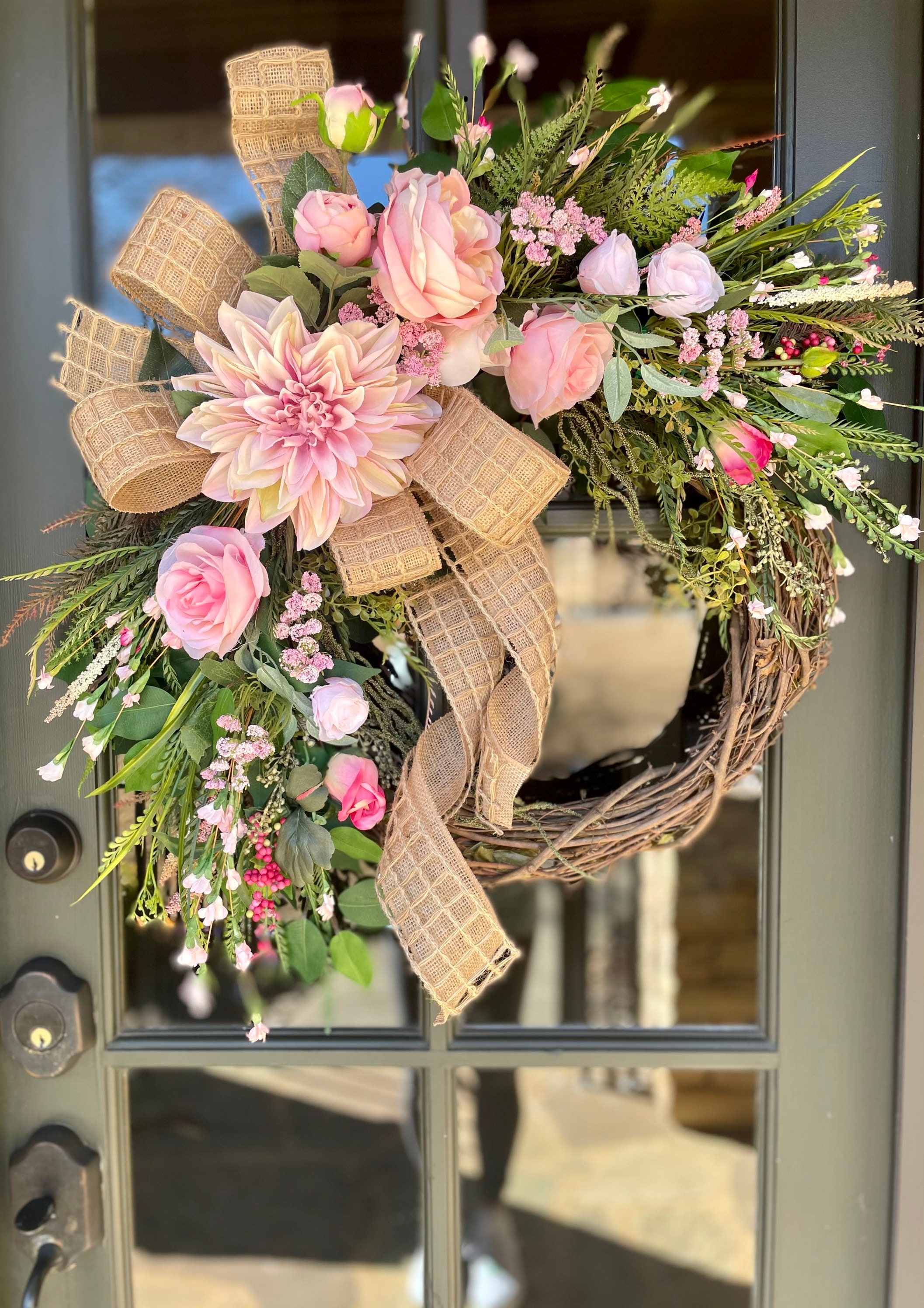 Large Spring Wreath for Front Door Blush Dahlia Wreath Year - Etsy