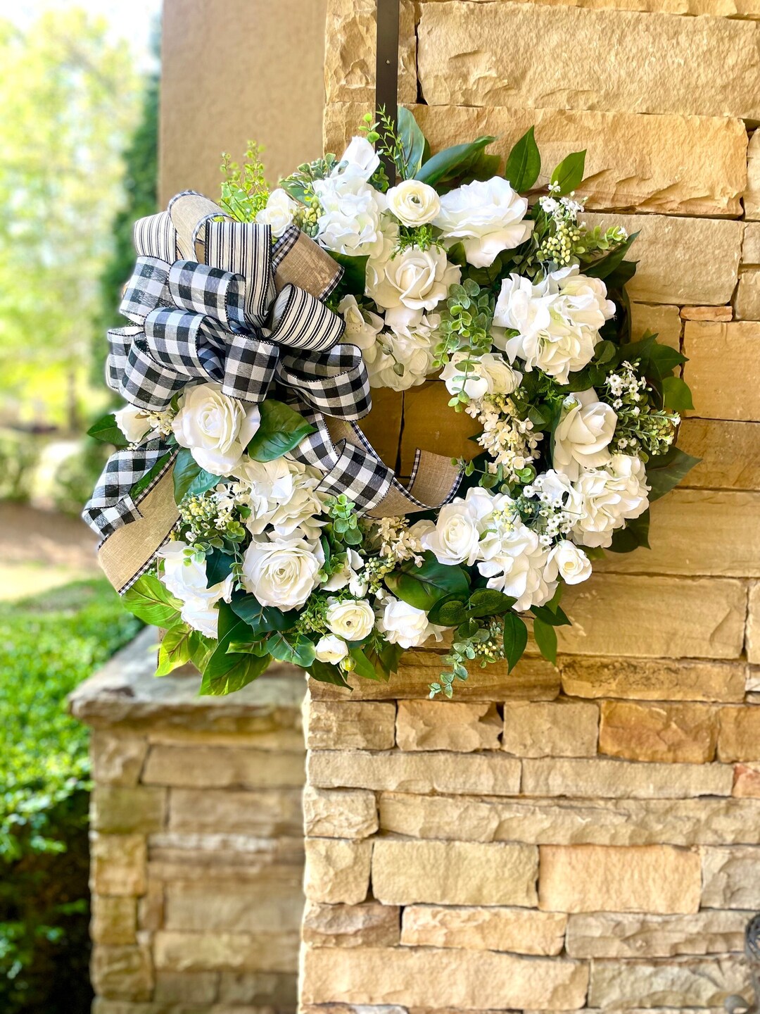 White Creamy Beige Wreath, Large 30 Inch Spring, Designer Farmhouse ...