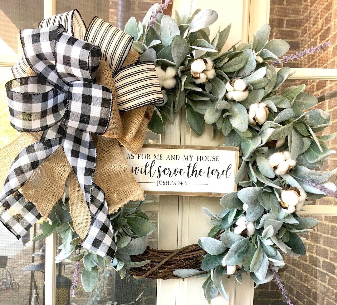 Christian Wreath for Front Door Gray and White Farmhouse - Etsy