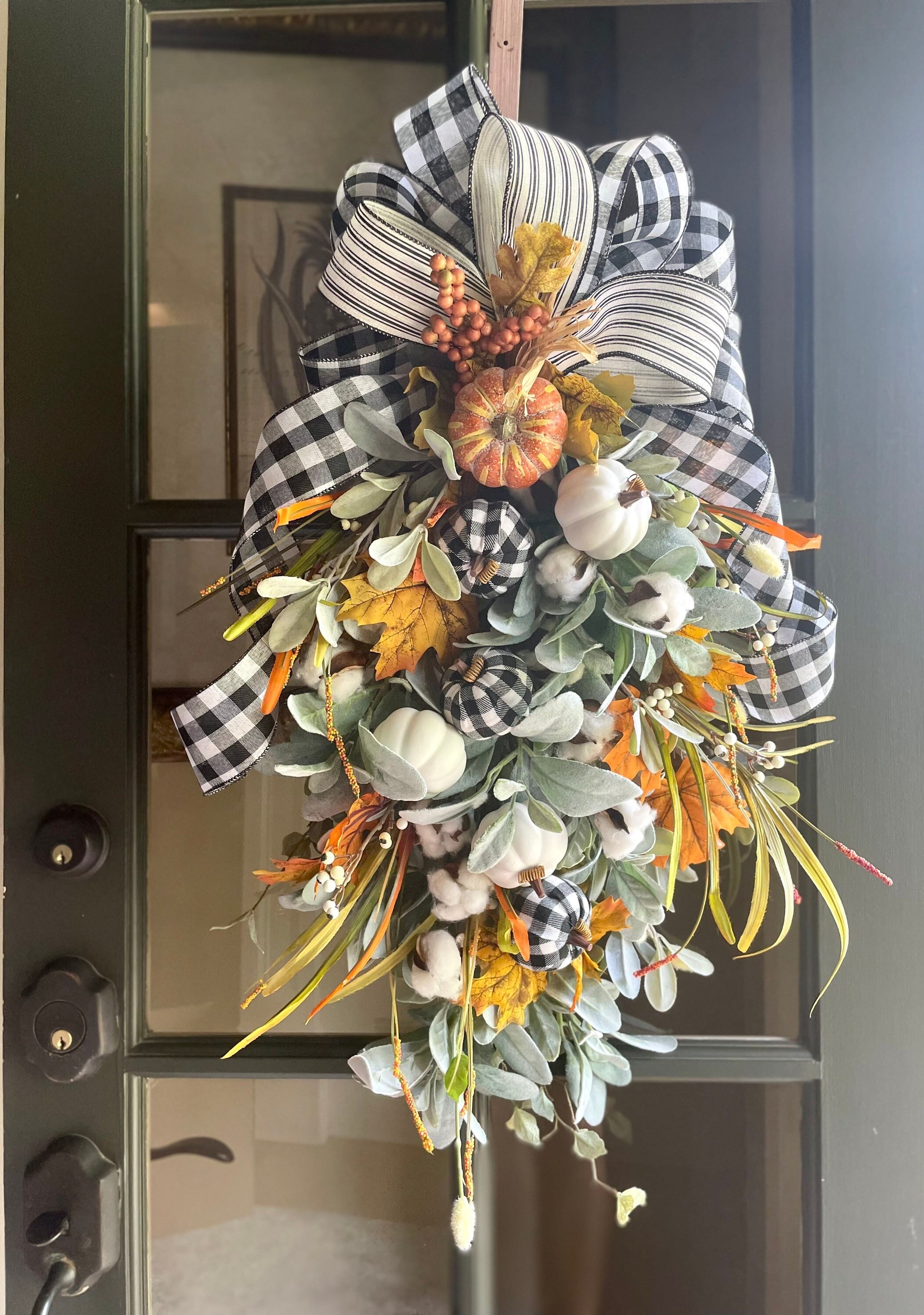 Fall Swag Double Doors Wreath Black and White Pumpkin Wreath - Etsy