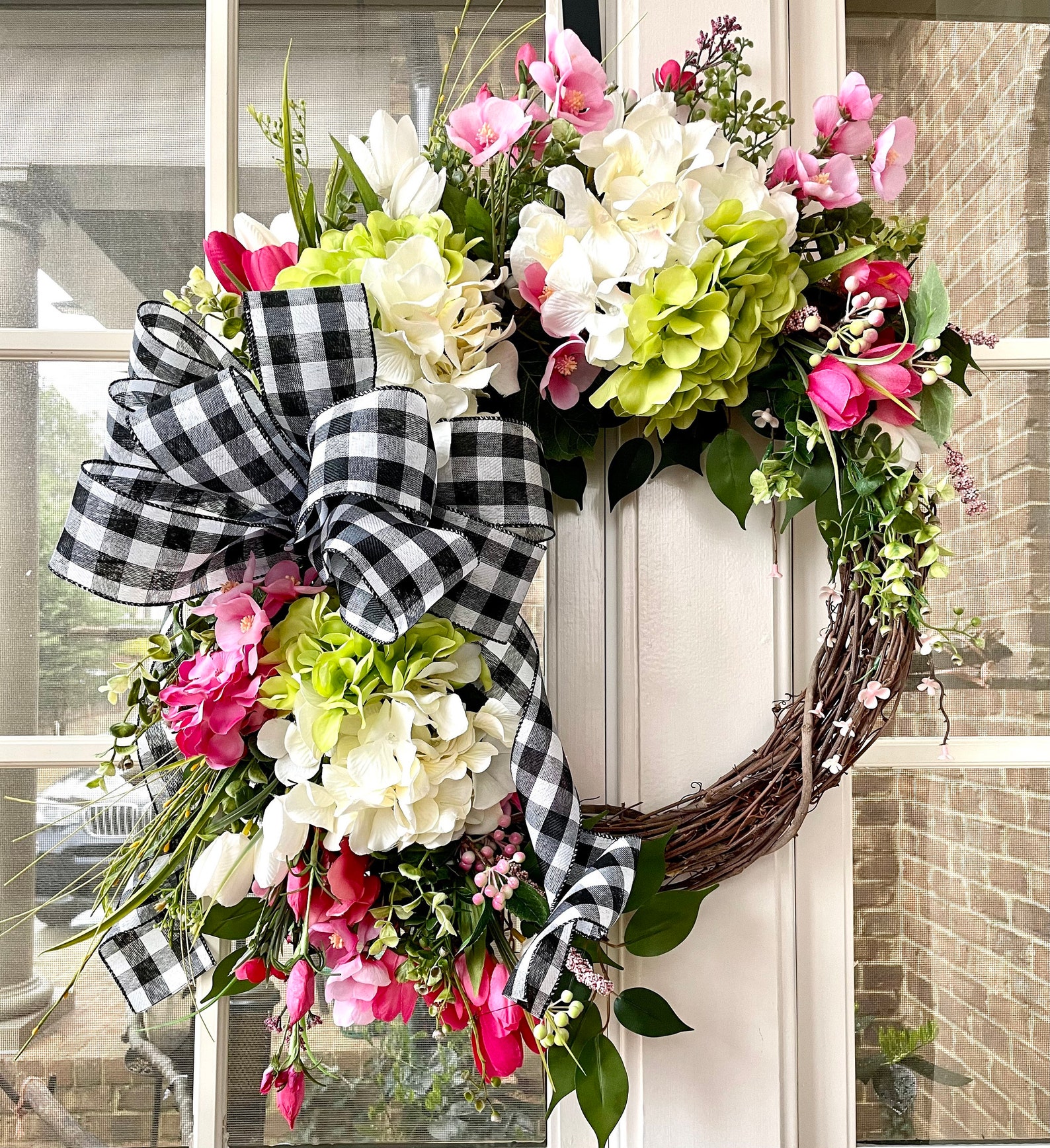 Large Spring Wreath for Front Door Summer Wreath Pink and - Etsy