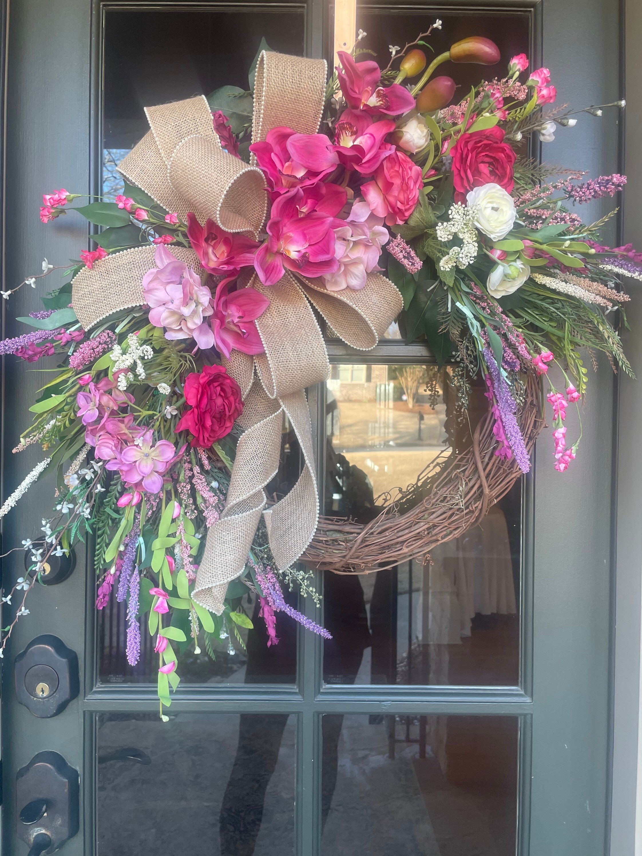 Large Spring Wreath Orchid Wreath for Front Door Dark Pink | Etsy