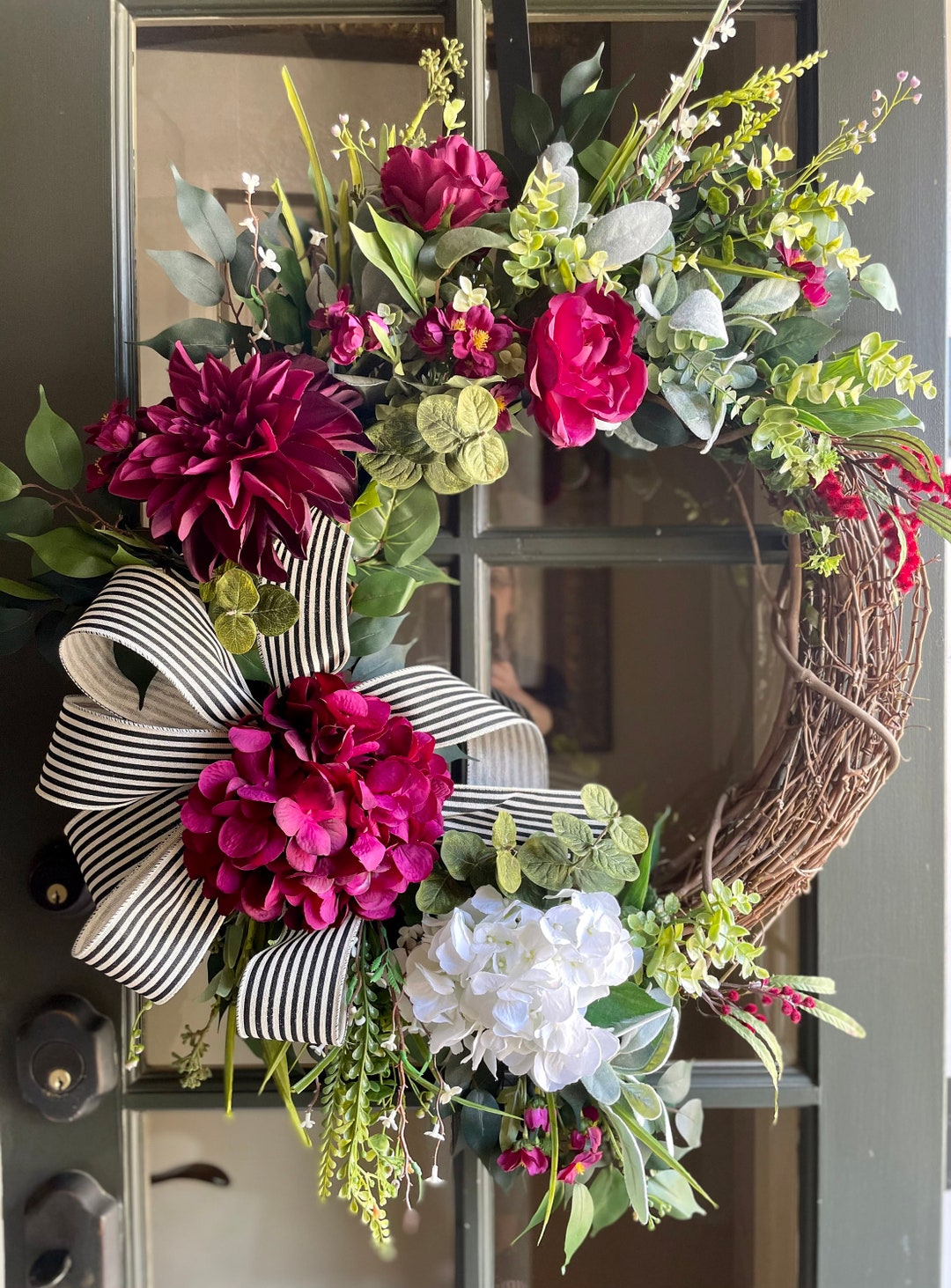 Large Spring Wreath for Front Door, Magenta Wreath, Transitional Wreath ...