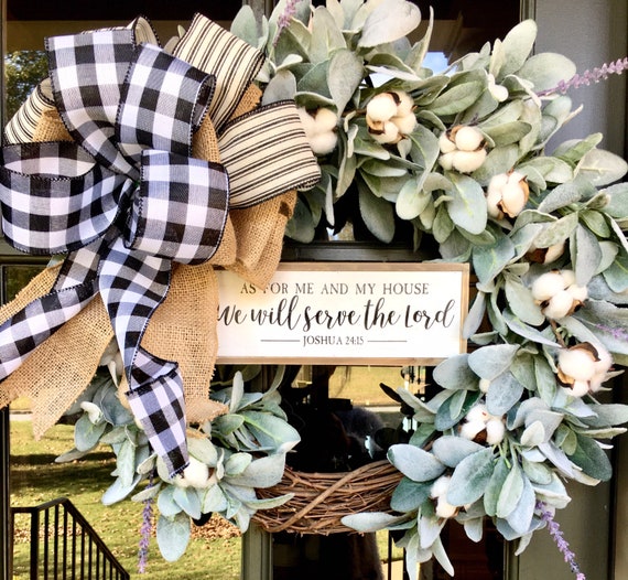 Christian Wreath for Front Door Gray and White Farmhouse - Etsy