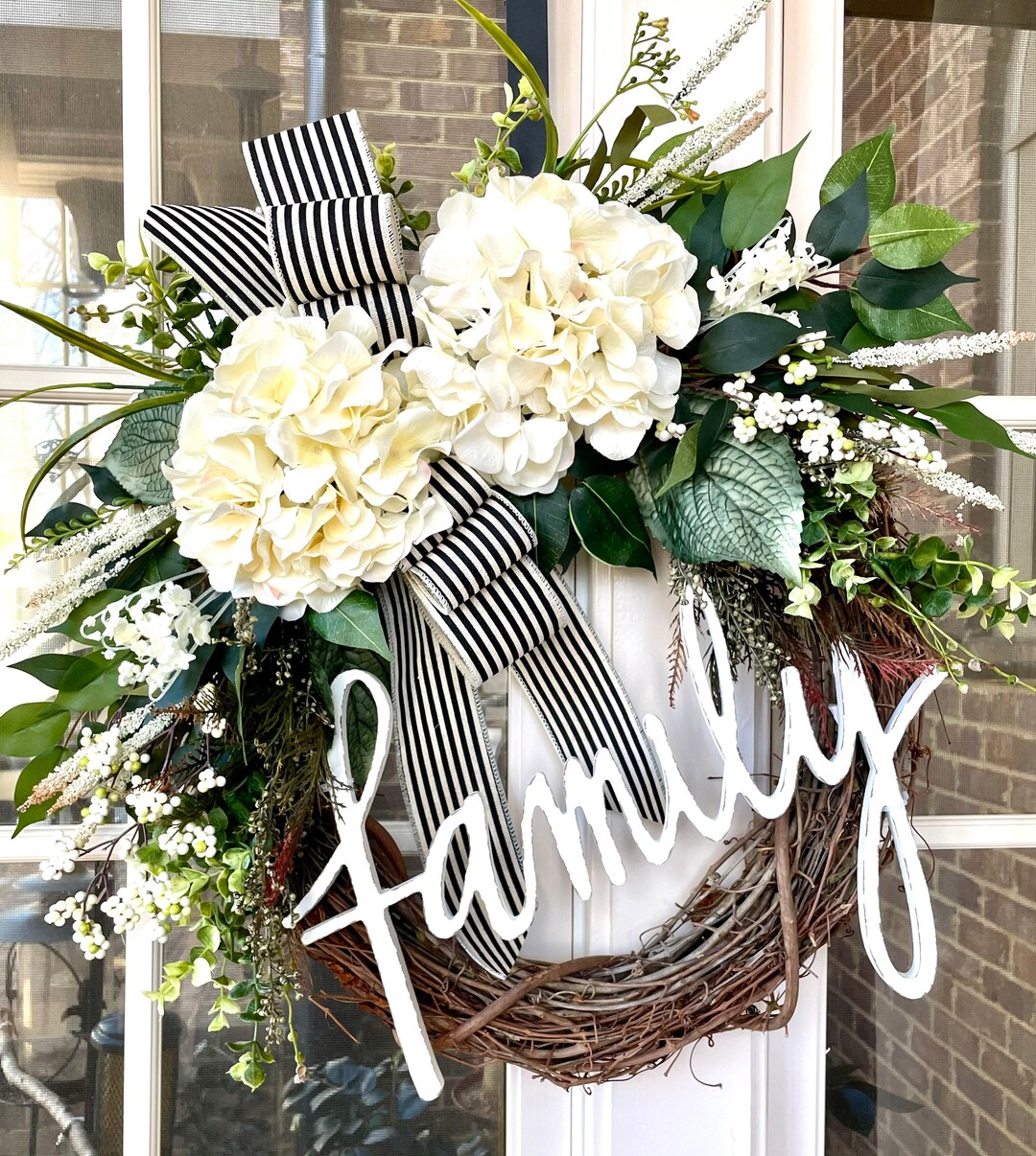 Family Wreath for Front Door, Beige Everyday Wreath, Spring Wreath ...