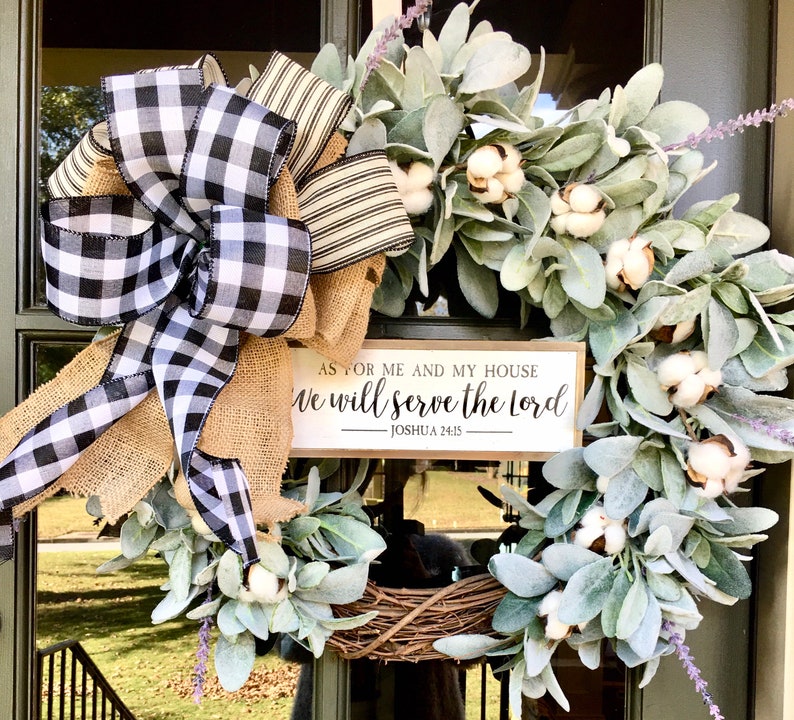 Christian Wreath for Front Door Gray and White Farmhouse - Etsy