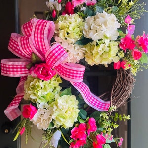 Large Spring Wreath for Front Door, Summer Wreath, Pink and Green ...