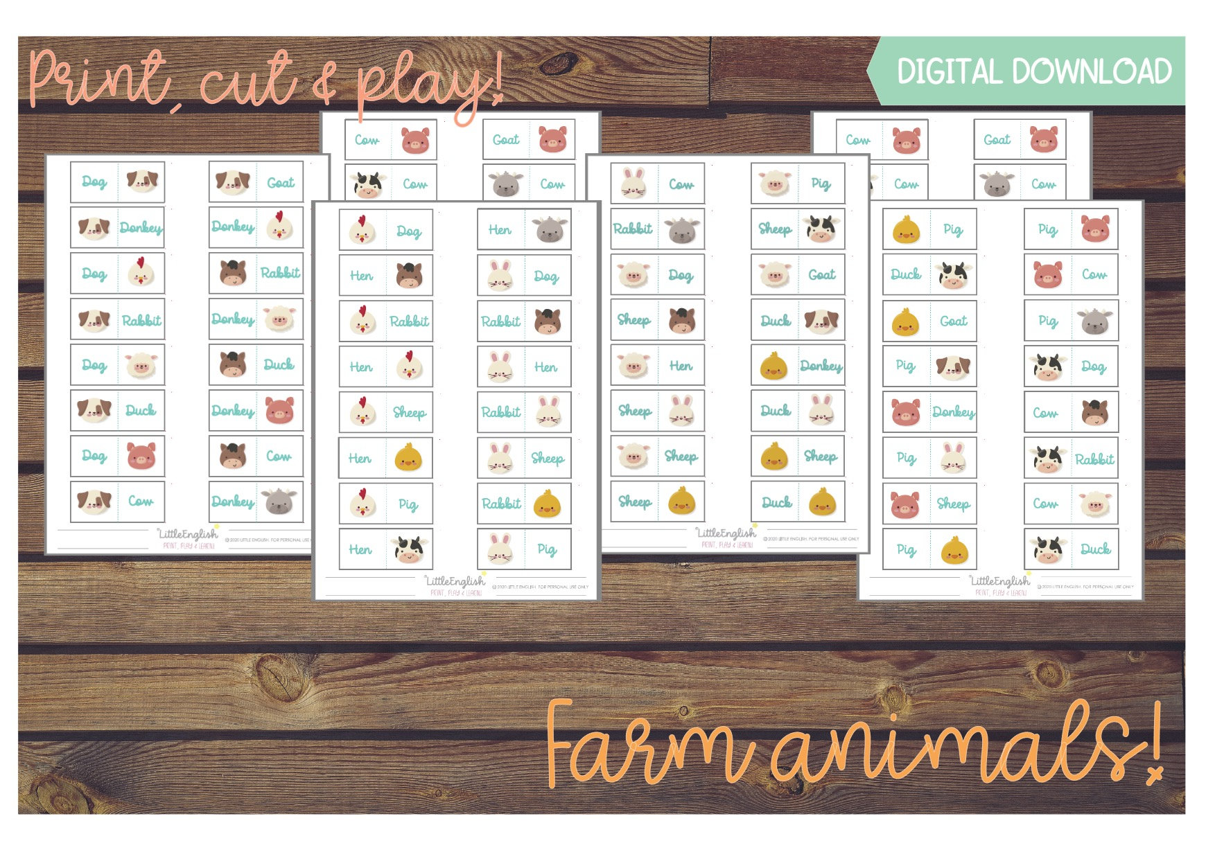 PRINTABLE Mega Bundle Farm Animals Games, Puzzle, Bingo, Clip Cards ...
