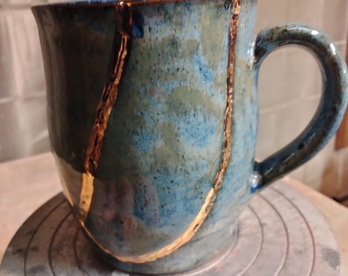Kintsugi Style Ceramic Mug Blue - Etsy