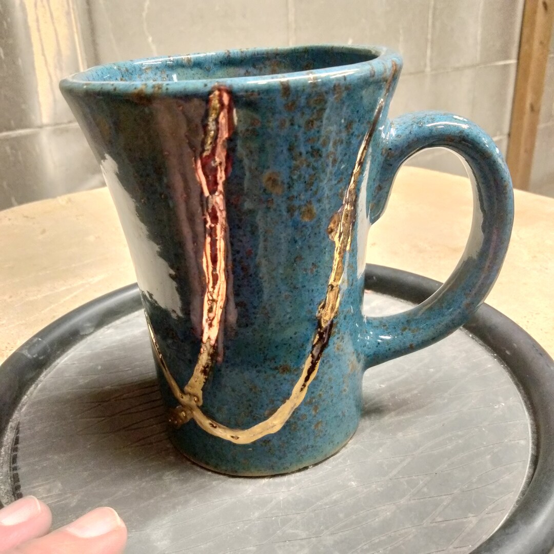 Kintsugi Style Ceramic Mug Blue - Etsy