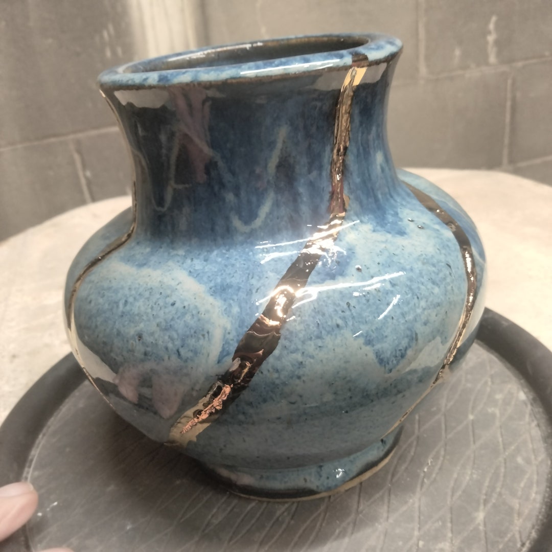 Kintsugi Style Vase Stoned Denim Color - Etsy