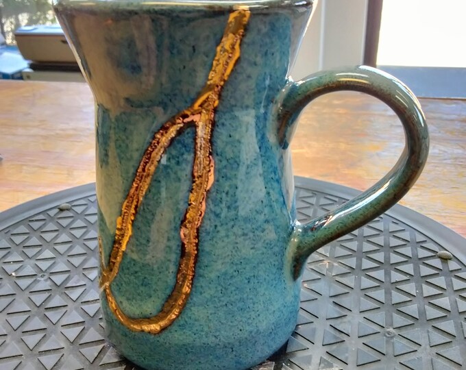 Kintsugi Style Ceramic Mug Blue - Etsy