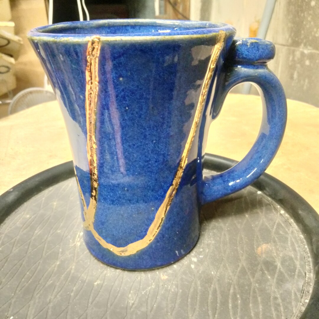 Kintsugi Style Ceramic Mug Blue - Etsy