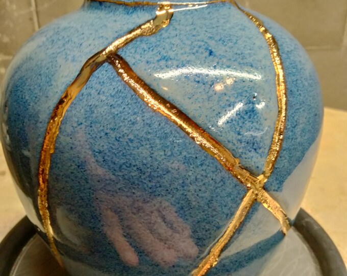 Kintsugi Style Vase Stoned Denim Color - Etsy