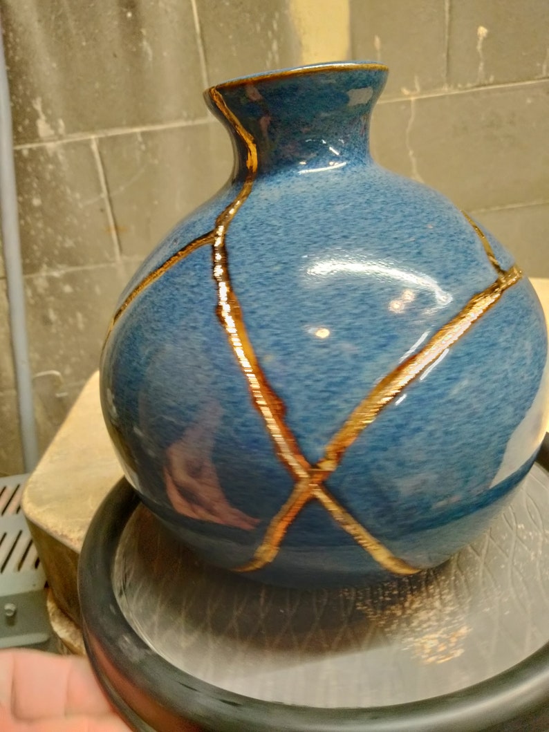 Kintsugi Style Vase Stoned Denim Color - Etsy