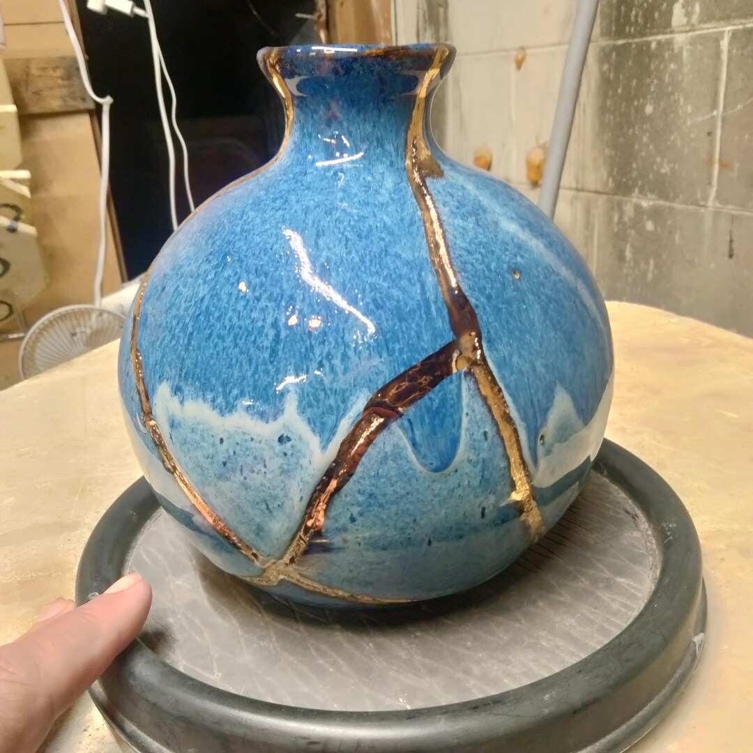 Kintsugi Style Vase Stoned Denim Color - Etsy