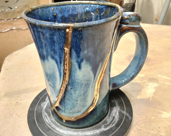 Kintsugi Style Ceramic Thumb Rest Mug Blue - Etsy