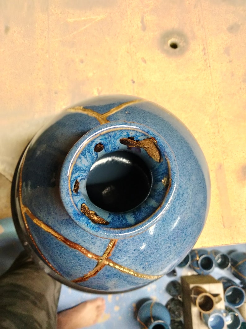 Kintsugi Style Vase Stoned Denim Color - Etsy