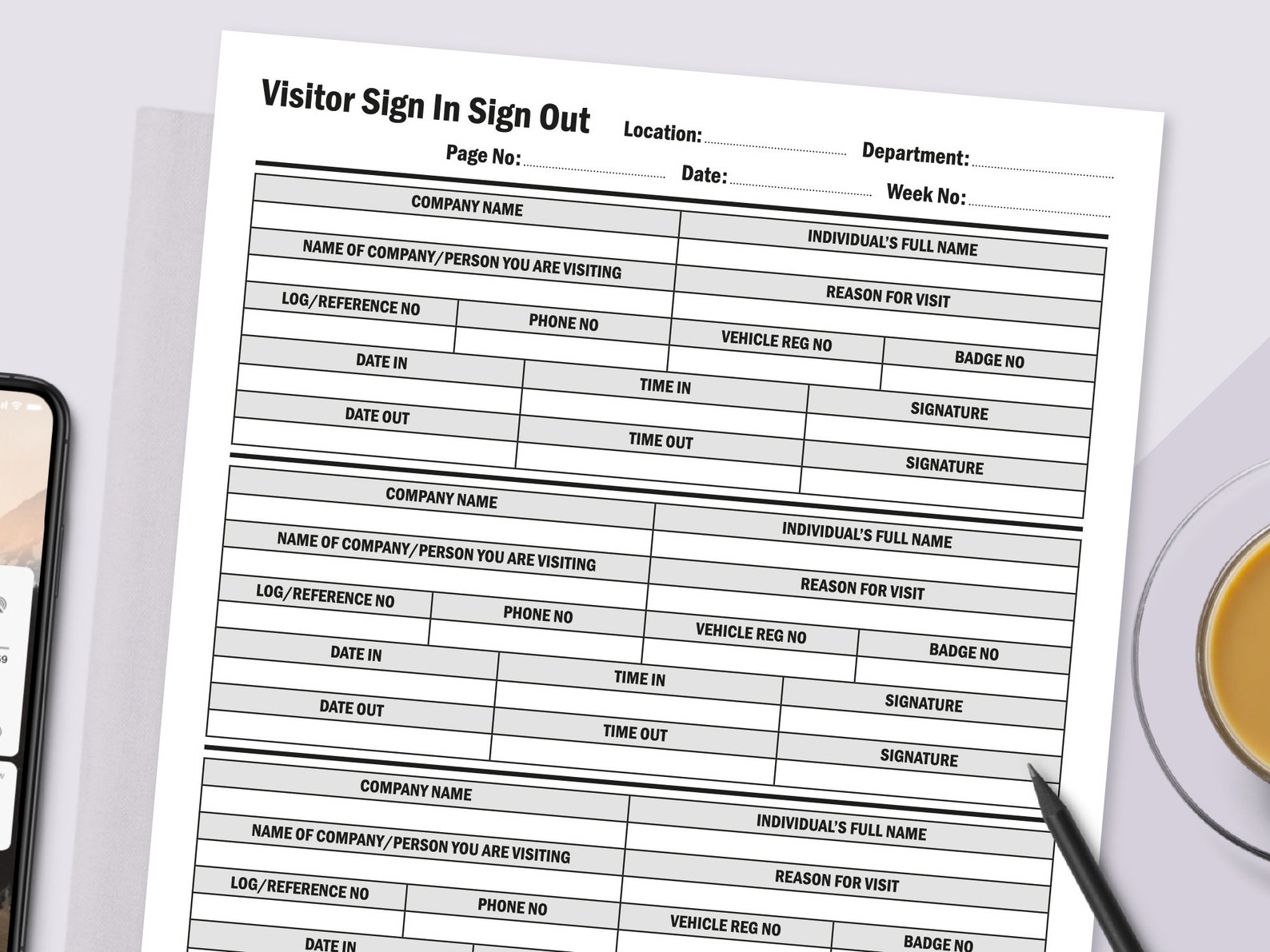Visitor Sign in and Sign Out Log Sheet, A4 210mm X 298mm, PDF/JPG ...