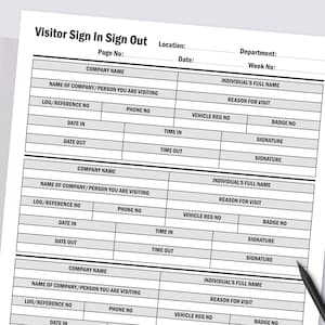 Visitor Sign in and Sign Out Log Sheet, A4 210mm X 298mm, PDF/JPG ...