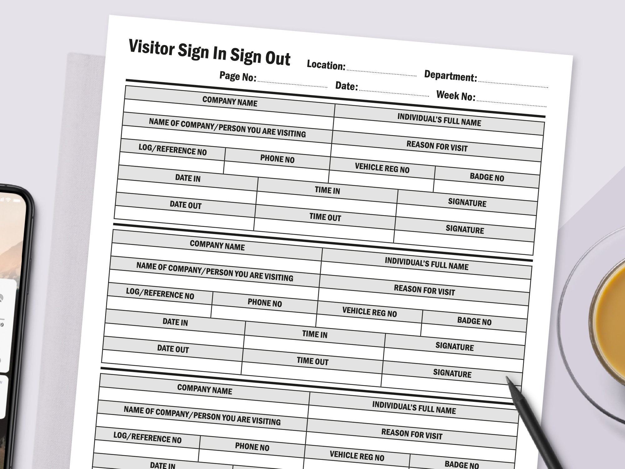 Visitor Sign in and Sign Out Log Sheet, A4 210mm X 298mm, PDF/JPG ...